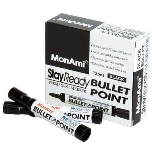 Black Permanent Marker - 12 PACK, Fine Bullet Tip
